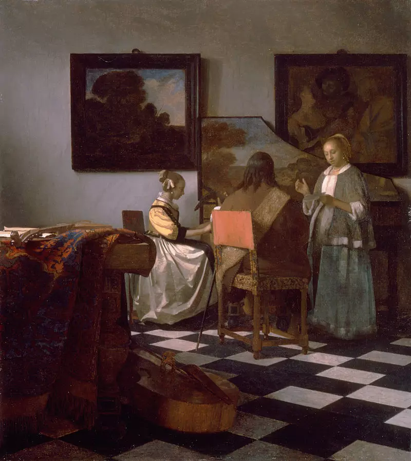 Johannes Vermeer, The Concert (circa 1663-66). Lo mdwebo webiwa e-Isabella Stewart Gardner Museum ngo-1990.