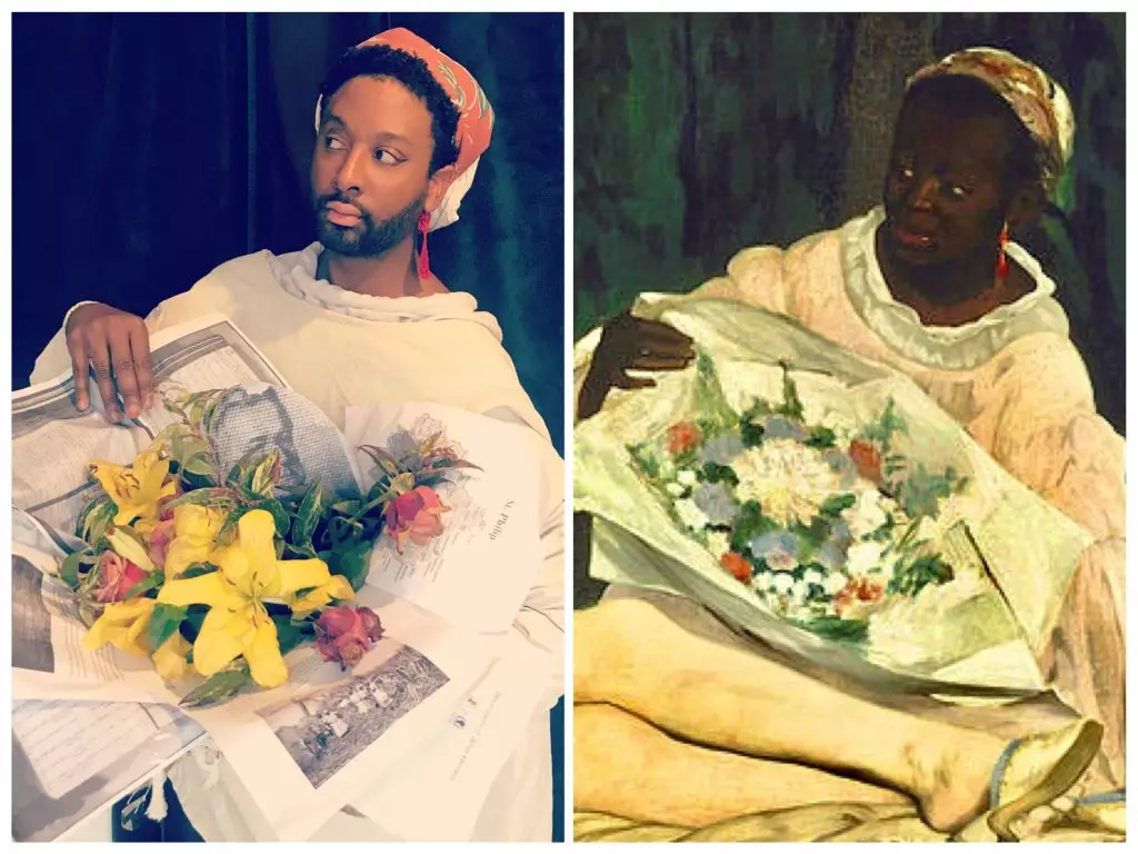 Tlhaloso ea Olympia ea Édouard Manet (1865). Mona, Braithwaite o shebane le Laure, mohlala oa Black setšoantšong, ea tsebahalang ka mosebetsi oa hae le Manet. O ntlafalitse litšoantšo tsa hae ka likhahla, lirosa, le khetho ea litokomane tsa nalane ea lelapa. Ka tlhompho ea Peter Braithwaite.