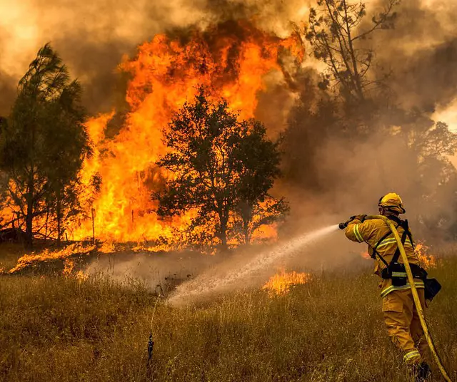 Un pompier care luptă împotriva incendiilor din California de Nord. Fotografie prin amabilitatea Biroului de Administrare a Terenurilor.