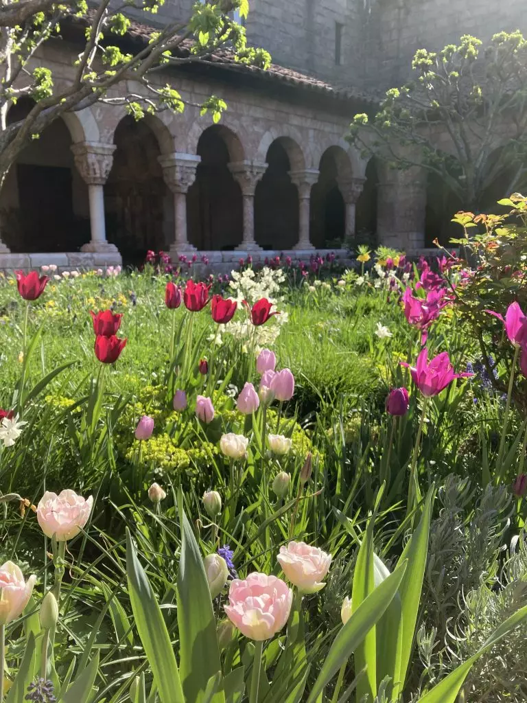 Lub tsev teev ntuj Cuxa Cloister ntawm Met Cloisters. Diam duab courtesy Metropolitan Museum of Art.