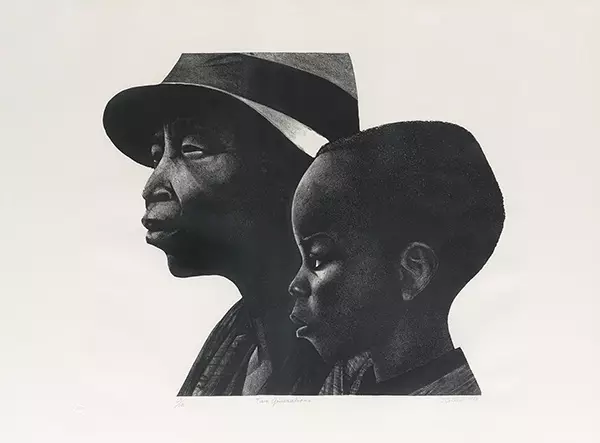 Elizabeth Catlett, Two Generations (1979) จากคอลเล็กชั่นของ Maya Angelou ประมาณการก่อนการขายอยู่ที่ $4,000–6,000 ภาพ: แกลเลอรีประมูล Swann มารยาท