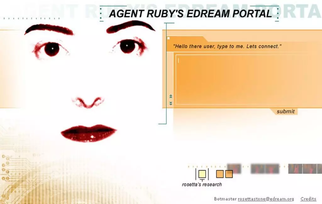 La página de destino de Agent Ruby de Lynn Hershman Leeson (20010. Cortesía del artista.