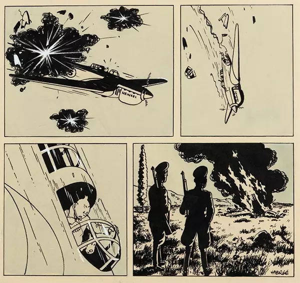 Hergé , Tintin, King Ottokar's Scepter (λεπτομέρεια), 1939. Φωτογραφία: Sotheby's Paris.