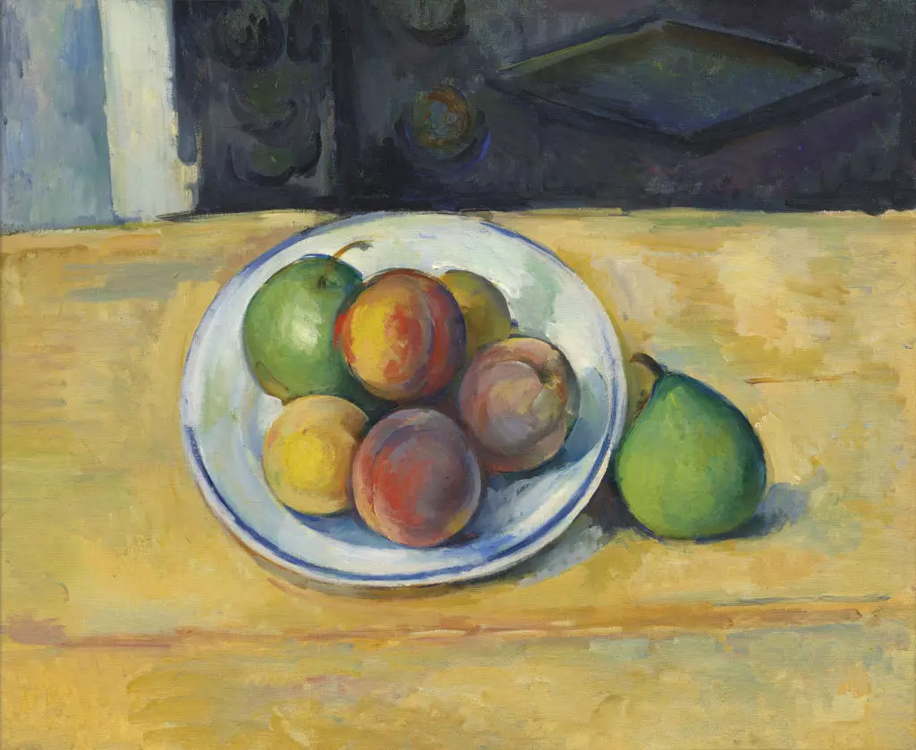 Nature morte de pêches et poires, 1885-1887 de Paul Cézanne, s-a vândut cu 28.094.969 USD. Imagine prin amabilitatea Christie's.