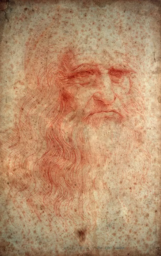 Leonardo da Vinci, Féinphortráid (1512-1515). Grianghraf le DeAgostini/Getty Images.