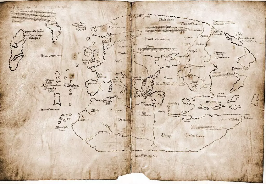 El mapa Vineland de la Universidad de Yale, que se cree que es la representación más antigua de América del Norte, ahora ha demostrado ser una falsificación moderna. Colección de Beinecke Rare Book and Manuscript Library de Yale, New Haven, Connecticut, dominio público.