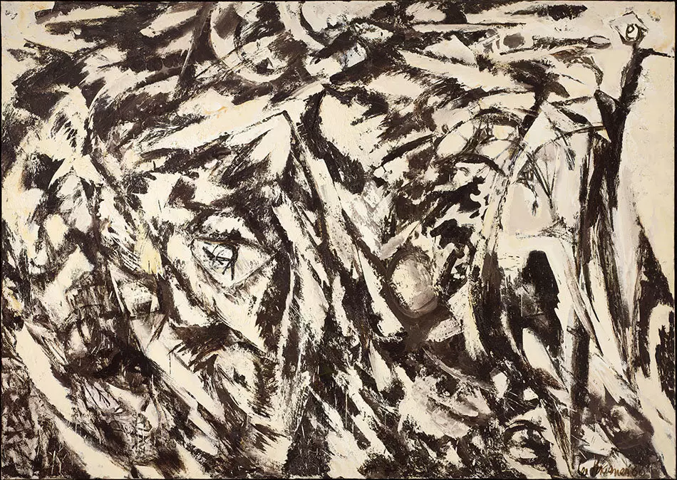 Lee Krasner, Charred Landscape (1960). Koleksyon ni Craig A. Ponzio. Litrato ni William J. O'Connor. © 2015 Pollock Krasner Foundation/Artists Rights Society (ARS), New York.