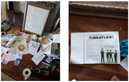 De FBI-inval in het huis van D.B. Henkel liet vermeende memorabilia zien, waaronder een Mickey Mouse-tekening met een Walt Disney-handtekening en een advertentie voor de Beatles. Foto met dank aan de FBI.