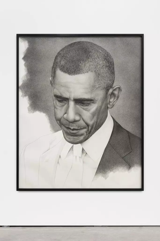 Karl Haendel, Unfinished Obama (specchiato), 2016. Courtesy of Wentrup Gallery, Berlino.