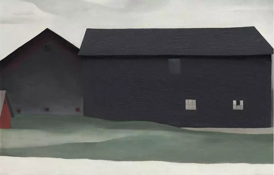 Georgia O'Keeffe, The Barns, Lake George, 1926. Wêne ji Muzexaneya Georgia O'Keeffe re tê dayîn.