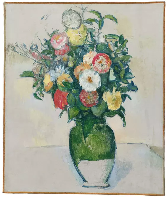 Paul Cezanne, Fleurs dans un pot d'olives, 1880–82. Me mirësjellje të Galerisë Gagosian.