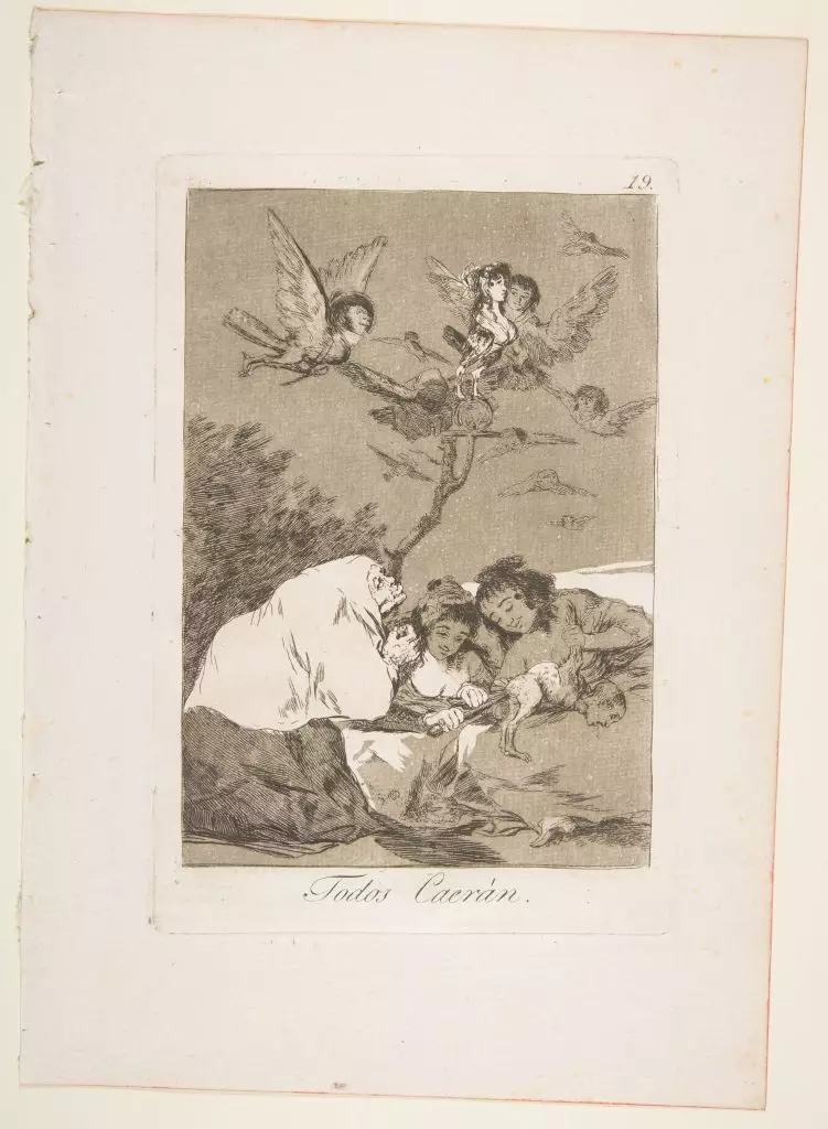 Francisco de Goya y Lucientes, Pláta 19 ó Los Caprichos: All Will Fall (Todos Caerán) (1799). Grianghraf: An Músaem Ealaíne Cathrach.