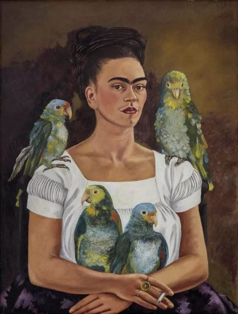 Frida Kahlo, Me and My Parrots (1941) © 2019 Banco de México Diego Rivera Frida Kahlo Museums Trust, Mexico, D.F. / Artists Rights Society (ARS), NY.