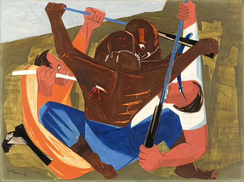 အနုပညာရှင် Jacob Lawrence ၏ 'Struggle Series' သည် အမေရိကတွင် ခံနိုင်ရည်ရှိခဲ့သော စိန်ခေါ်မှုများအတွက် ပြင်းထန်သောသတိပေးချက်ကို ပေးသည်—ဤနေရာတွင် ပုံများကိုကြည့်ပါ 23897_12