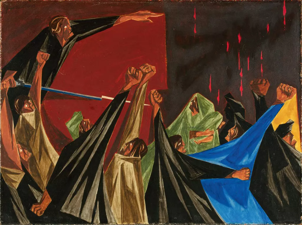 အနုပညာရှင် Jacob Lawrence ၏ 'Struggle Series' သည် အမေရိကတွင် ခံနိုင်ရည်ရှိခဲ့သော စိန်ခေါ်မှုများအတွက် ပြင်းထန်သောသတိပေးချက်ကို ပေးသည်—ဤနေရာတွင် ပုံများကိုကြည့်ပါ 23897_4