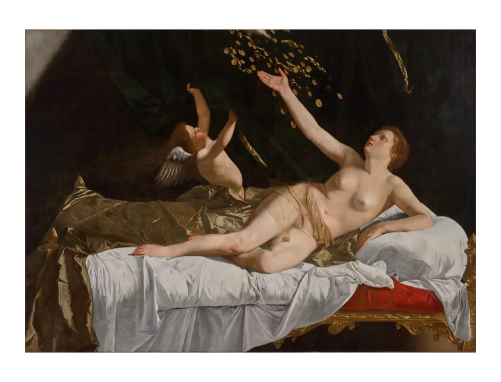 Orazio Gentileschi, Danaë (c. 1623). Ka tlhompho ea Cleveland Museum of Art.