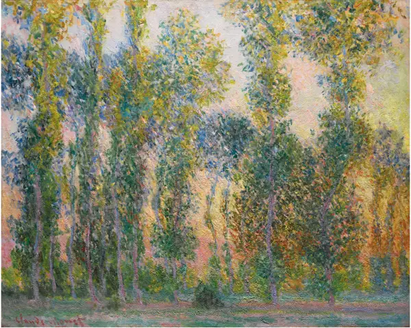 Claude Monet, Les peupliers à Giverny, (1887) Trwy garedigrwydd Sotheby's