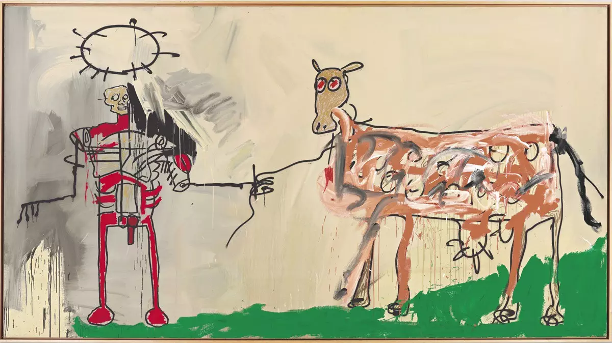 Jean-Michel Basquiat, The Field Next to the Other Road (1981), akrilikoa, esmaltezko spray-pintura, oilstick, metalezko pintura eta tinta mihise gainean. Christie's-en argazkia.