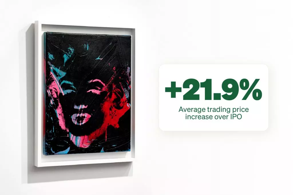 Immaġni promozzjonali għall-offerta ta' ishma ta' Masterworks f'1 Colored Marilyn (Reversal Series) ta' Andy Warhol (1979). Korteżija ta’ Masterworks.