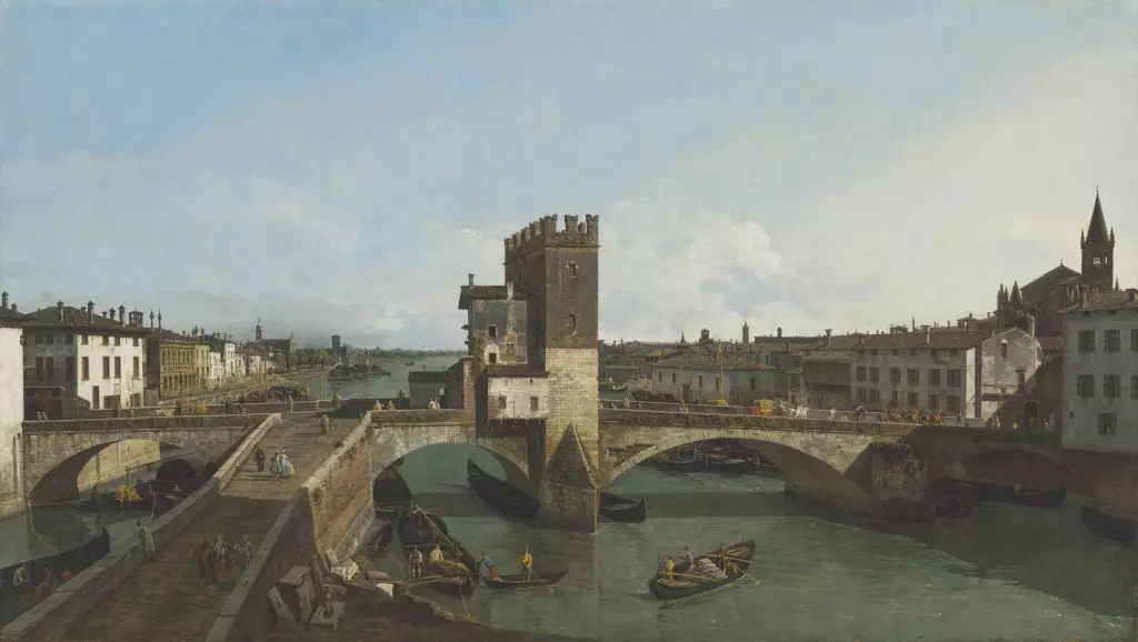 Bernardo Bellotto, Widok Werony z Ponte delle Navi (1745–47). Dzięki uprzejmości Christie's Images, Ltd.