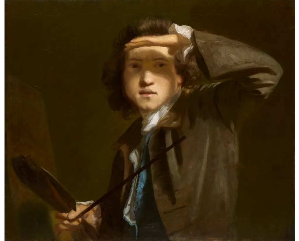 Sir Joshua Reynolds, Self-Portrait (circa 1747-1749). Ugedriwwe vun der National Portrait Gallery.