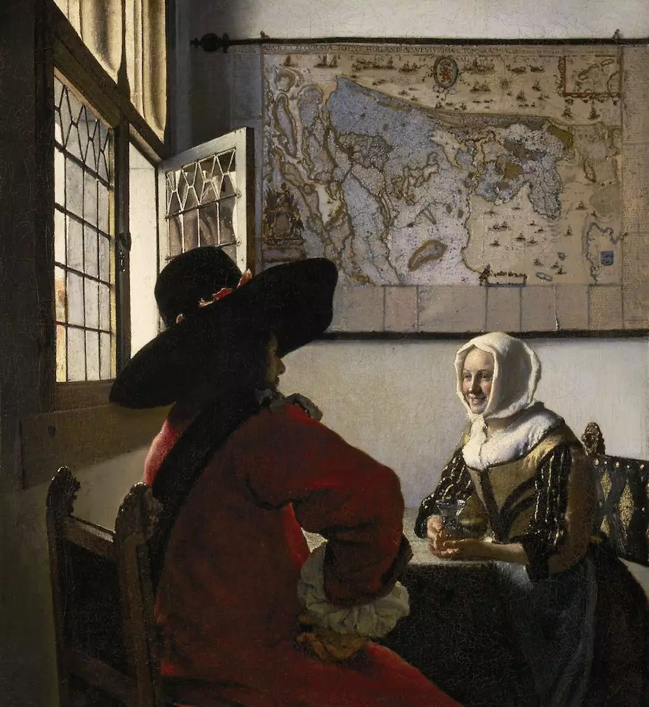 Johannes Vermeer, Tub Ceev Xwm thiab Laughing Girl. Sau los ntawm Frick Museum.