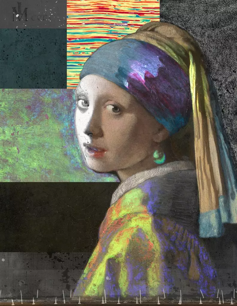 約翰內斯·維米爾（Johannes Vermeer）的《戴珍珠耳環的女孩》（Girl with a Pearl Earring）的合成圖像，來自“聚光燈下的女孩”項目期間製作的圖像。圖片由 Sylvain Fleur 和 Spotlight 團隊中的女孩提供。