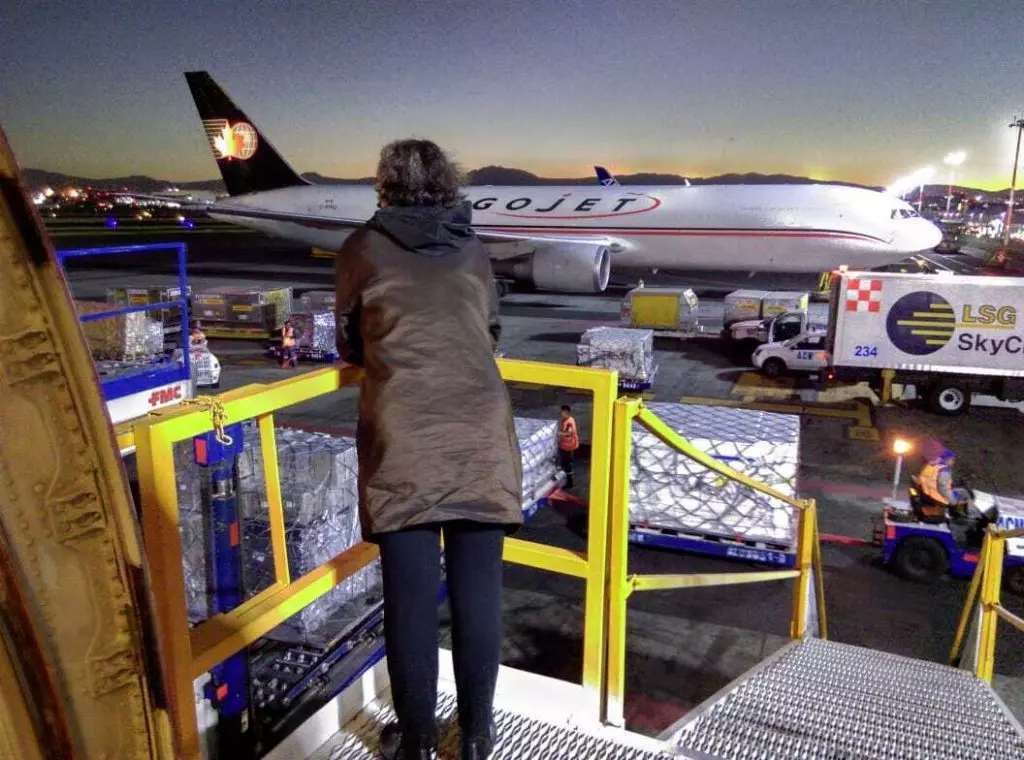 Blanton registrar Lisa Dirks at the airport. Photo courtesy of the Blanton Museum of Art. 