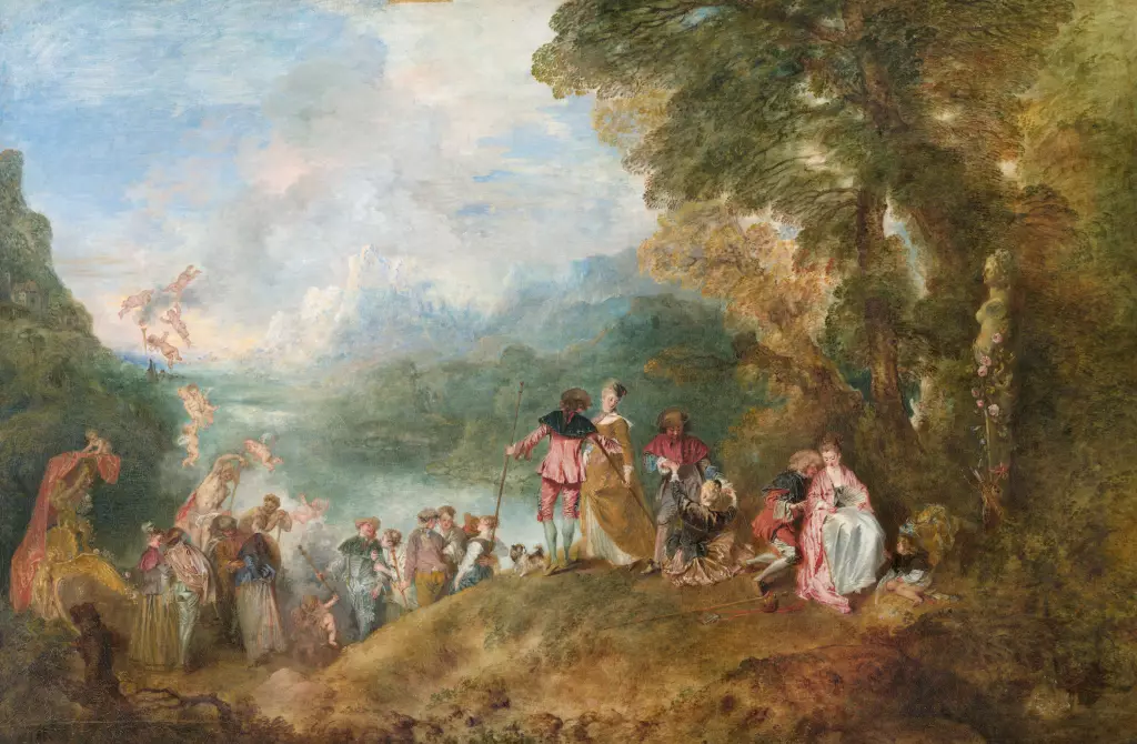 Watteau's Anodiwa Chiratidziro cheKurota Aristocratic Rudo iRococo Gem. Heano Zvinhu zvitatu Zvaungasaziva Nezvazvo