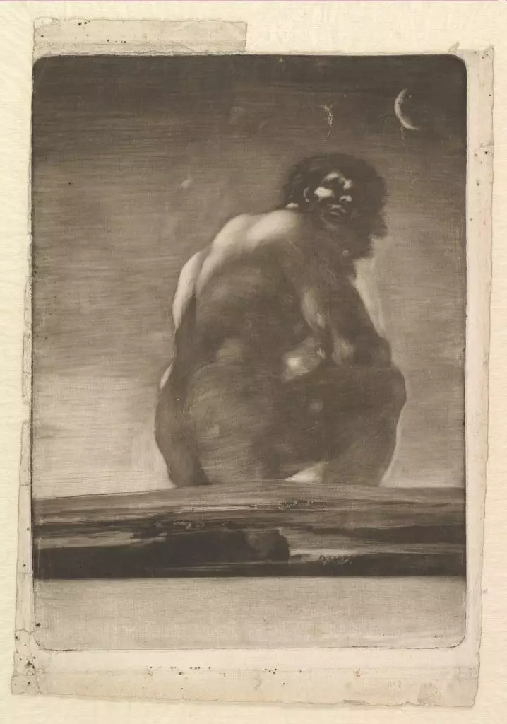 Francisco Goya, Naglingkod nga Higante (mga 1814–18). Sa maayong kabubut-on sa Metropolitan Museum of Art.