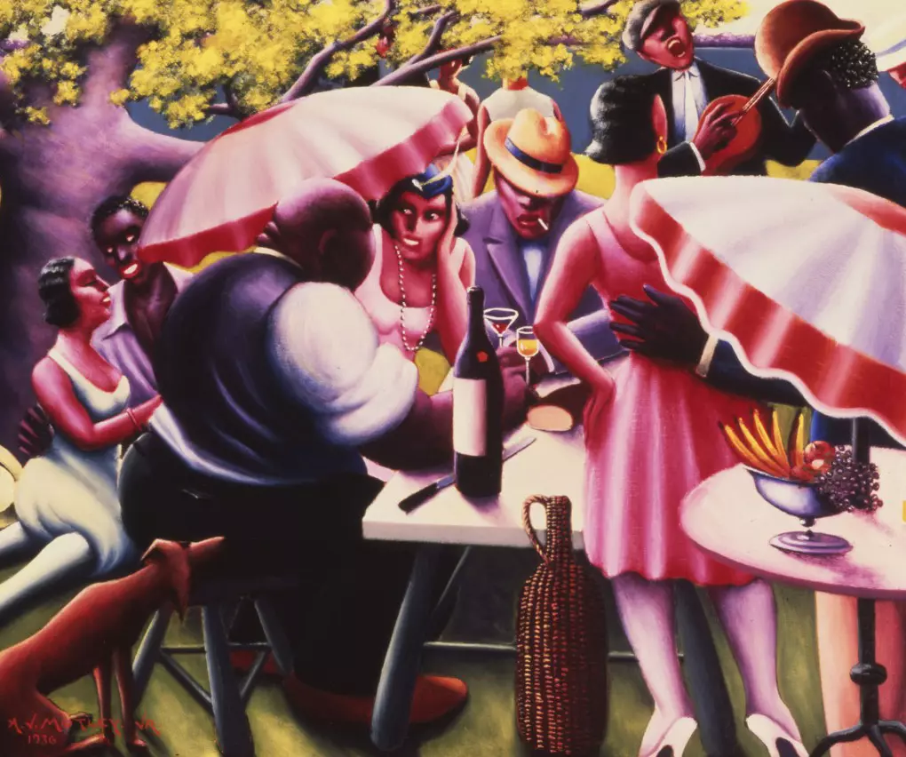 Archibald J. Motley Jr., The picnic, 1936. Mkpokọta nke Howard University Gallery of Art, Washington, DC.