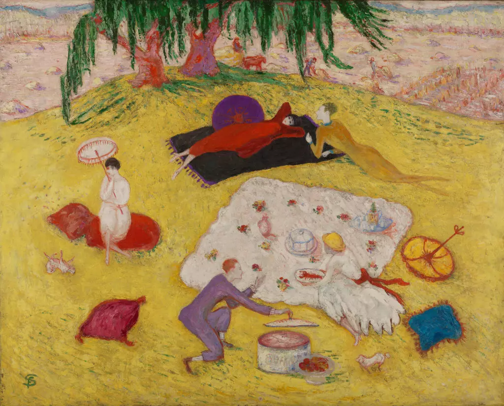 Florine Stettheimer, picnic na Bedford Hills (1918). Ụlọ akwụkwọ Pennsylvania nke Fine Arts, Philadelphia. Onyinye Ettie Stettheimer, 1950. Oyiyi © Jewish Museum Press Office.