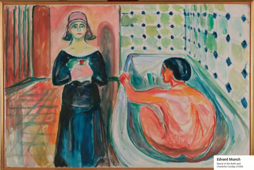 Edvard Munch, Marat in het bad en Charlotte Corday (1930). Courtesy Munch Museum via QS Supplies.