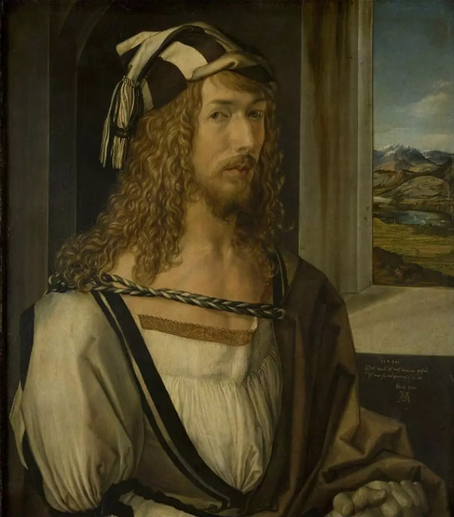 Albrecht Dürer, Self-Portrait (Madrid) (1498). විකිමීඩියා කොමන්ස් අනුග්‍රහයෙනි.