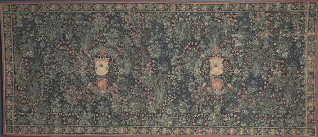 Millefleurs Tapestry with Medici Coat of Arms (1520s). ක්ලීව්ලන්ඩ් කලා කෞතුකාගාරයේ අනුග්රහයෙනි.