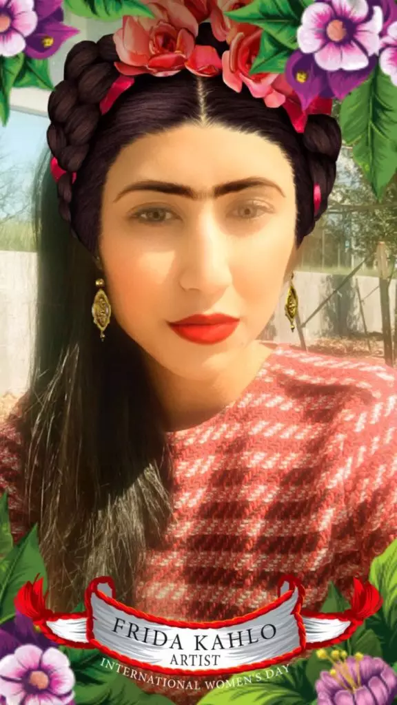 Snapchat loi kansainvälisen naistenpäivän kunniaksi Frida Kahlo -suodattimen. Katya Khazein luvalla.