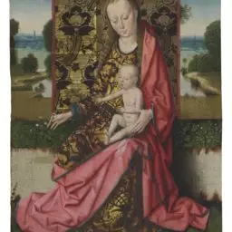 Circle of Dieric Bouts, The Virgin and Child sebelum kain kehormatan bersulam emas