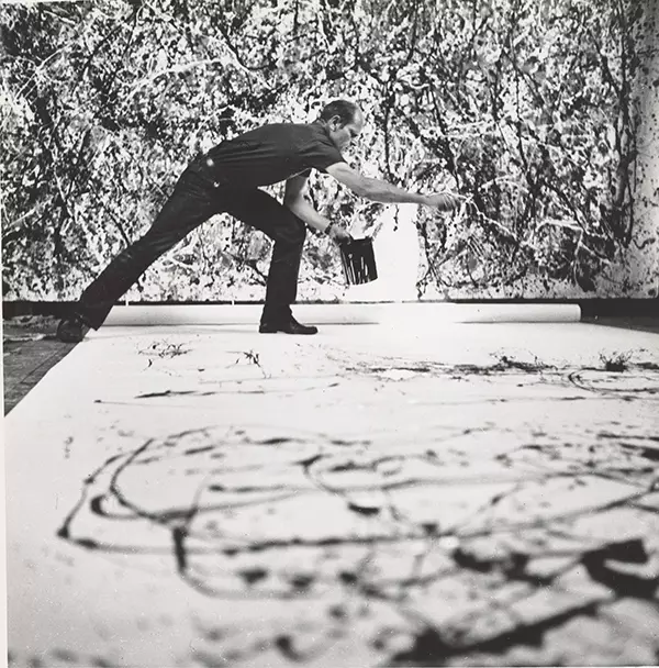 Hans Namuth, Jackson Pollock ing karya ing 1950. Foto: © 1991 Hans Namuth Estate Courtesy Center kanggo Creative Photography, Universitas Arizona.