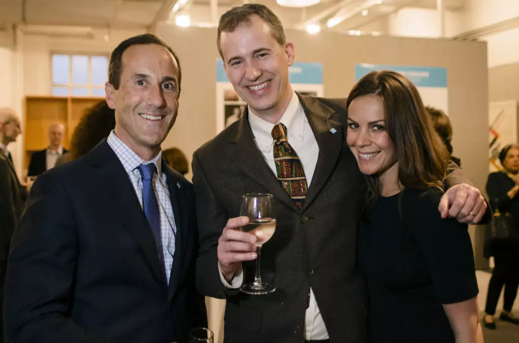 Todd Weyman, Rick Stattler, and Kristina Weyman at Swann's 75th Anniversary Party. Courtesy of Swann Auction Galleries. 