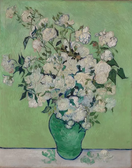 Vincent van Gogh, Vas of Roses (1890). Kahadean tina Metropolitan Museum of Art.