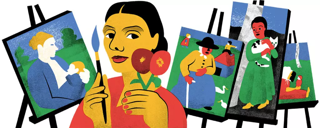 A Golden Cosmos létrehozta Paula Modersohn-Becker német festőnek ezt a Google Doodle-ját. A Golden Cosmos/Google jóvoltából.