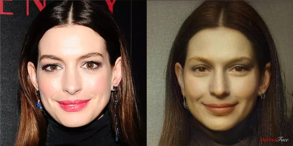 Anne Hathaway pamoja na Da Vinci Face. Picha na Paul Bruinooge, ©Patrick McMullan.