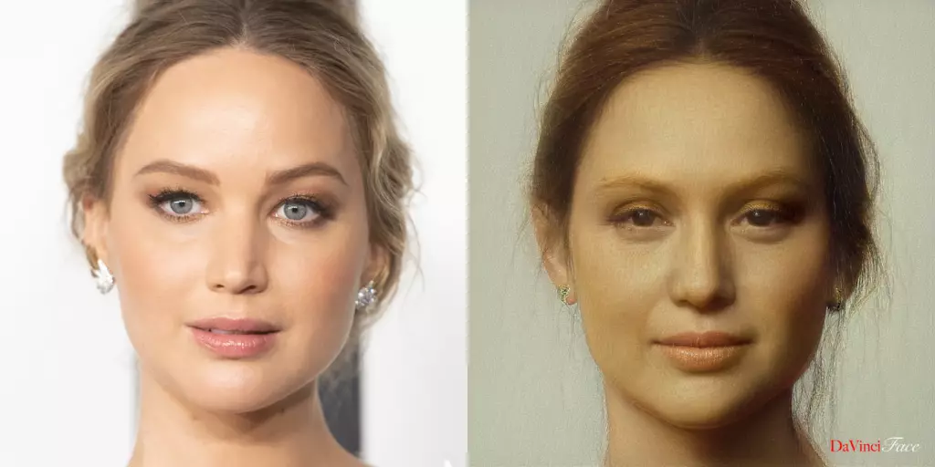 Jennifer Lawrence mit Da Vinci-Gesicht. Foto von Michael Ostuni, ©Patrick McMullan.