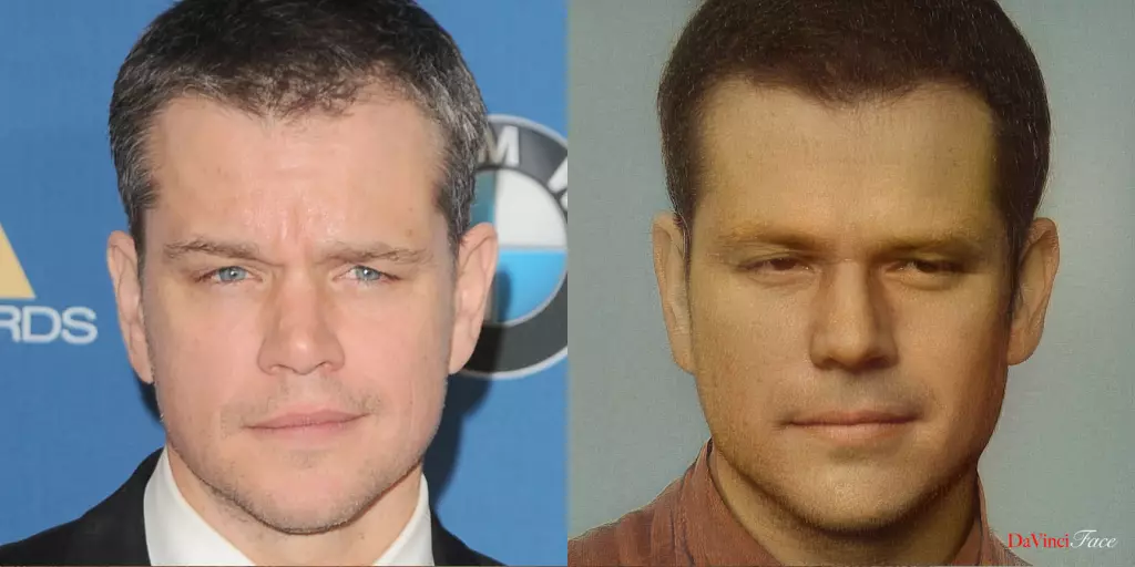 Matt Damon ma' Da Vinci Face. Ritratt minn David Crotty, ©Patrick McMullan.