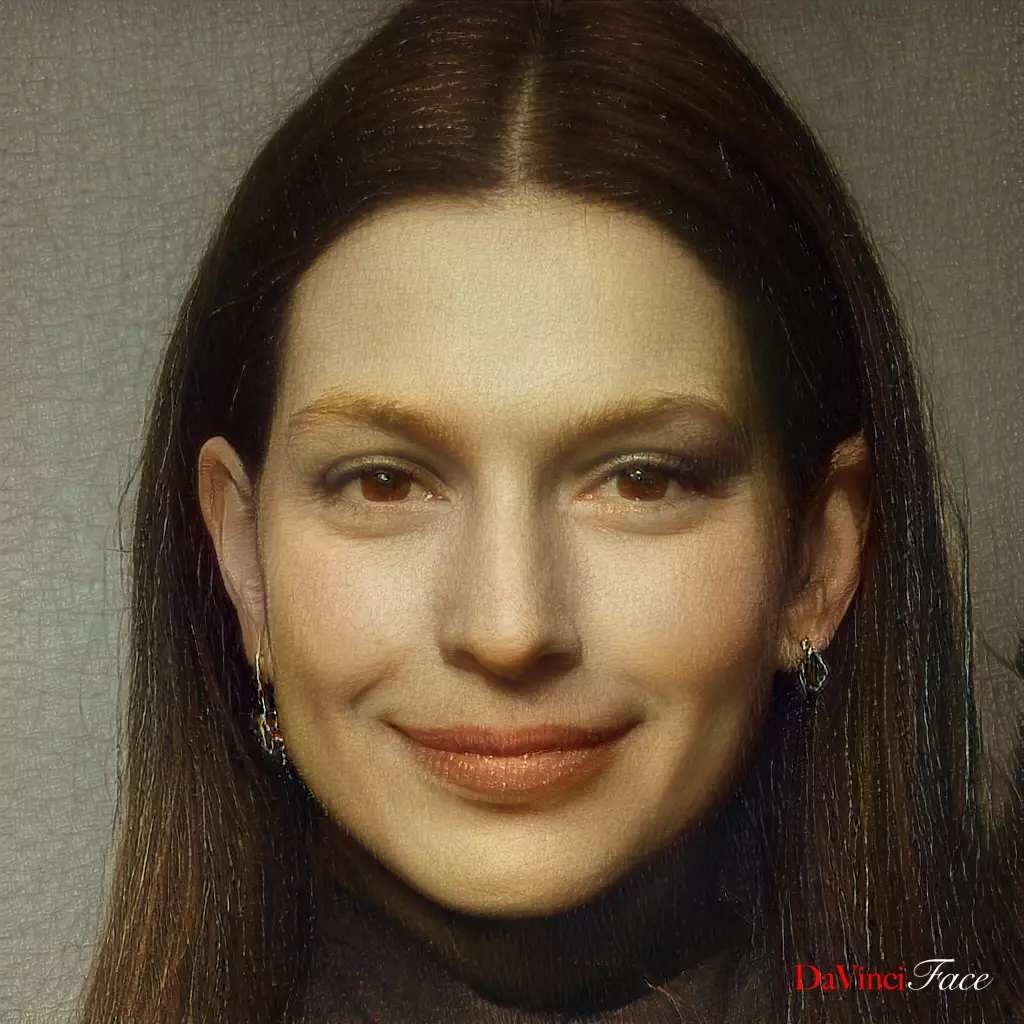 Anne Hathaway pamoja na Da Vinci Face.