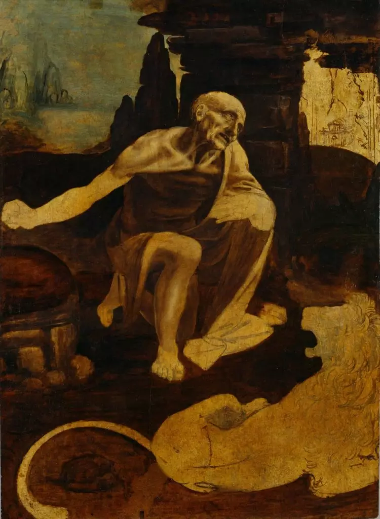 Leonardo da Vinci, St. Hieronymus (begonnen omstreeks 1482). Foto © Gouvernement van Vaticaanstad, Vaticaanse Musea, met dank aan het Metropolitan Museum of Art, New York.