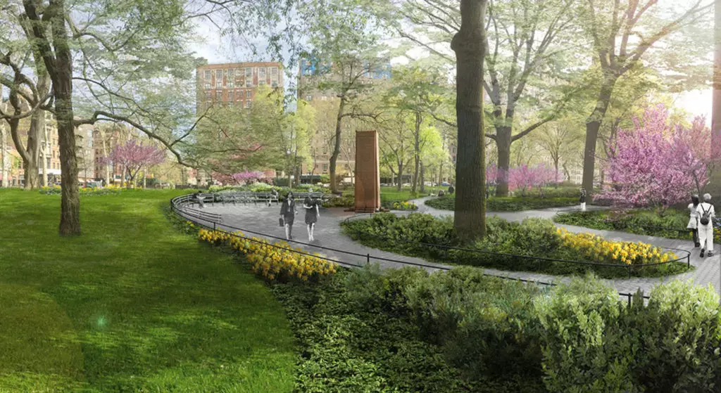 Vista de la plaça Nobel al parc Teddy Roosevelt al Museu Americà d'Història Natural. Imatge cortesia de Studio Gang Architects, 2018.