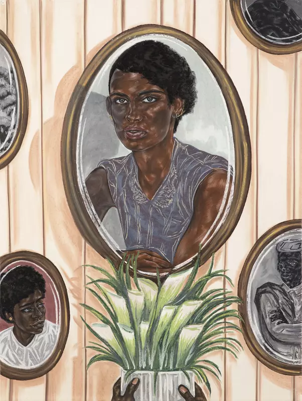 Muro de Ambasadoroj de Toyin Ojih Odutola (2017). ©Toyin Ojih Odutola. Ĝentileco de la artisto kaj Jack Shainman Gallery, New York.