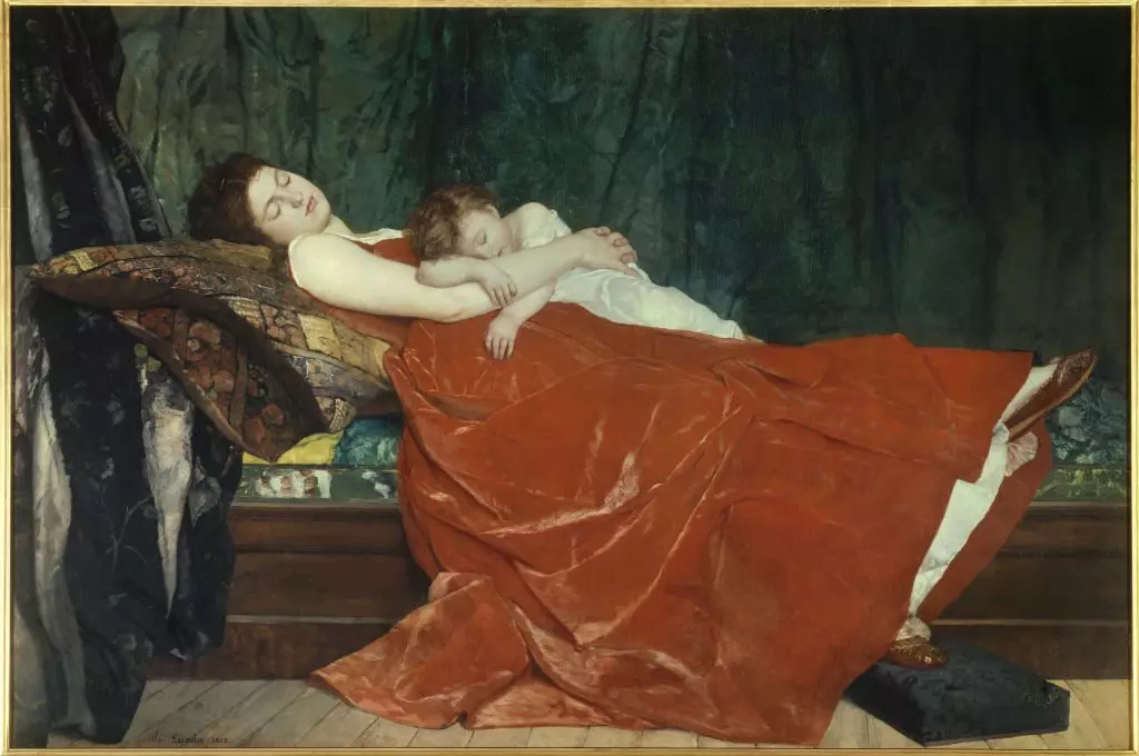 Sleep (natutulog na babae at bata) (1872) ni Lecadre Alphonse. Larawan: Christophel Fine Art/Universal Images Group sa pamamagitan ng Getty Images.