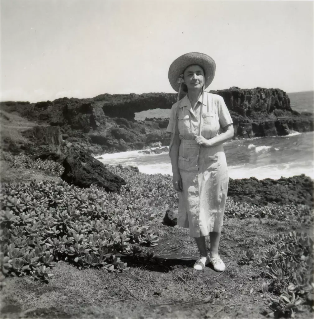 Harold Stein, Georgia O'Keeffe in Hawaii (1939). Foto met vergunning van die Georgia O'Keeffe Museum, geskenk van die Georgia O'Keeffe Foundation, © Estate of Harold Stein.